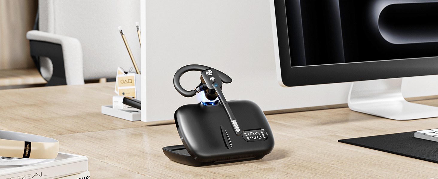 Bluetooth Headset, Wireless Bluetooth Earpiece with Dual-Mic& Noise ...